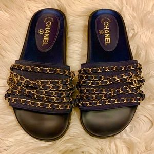 CHANEL Shoes | Slides Navyblue Sz6 Used | Poshmark